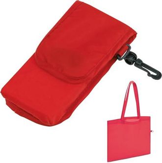 noTrash2003 Sac de courses en polyester 190T résistant pliable dans son propre sac avec mousqueton et longues anses env. 38 x 42 cm, rouge, 38 cm x 5 cm x 42 cm