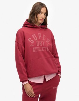 Superdry Athletic Essentials - Locker geschnittener Kapuzenpullover in Bordeauxrot