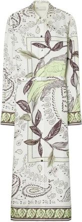 Tory Burch Femme, Robes, Beige, Taille: 40 FR Printed Silk Shirtdress