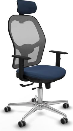 Piqueras y Crespo Ergonomischer Stuhl mit 1D-Armen, h&ouml;henverstellbare Lendenwirbelst&uuml;tze und h&ouml;henverstellbares Kopfteil, Grau/Marineblau