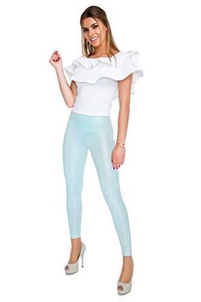 FUTURO FASHION Legging Long Taille Haute - Sexy - Latex/Imitation Cuir/Brillant ou Mat Effet mouill&eacute; - Menthe - 40