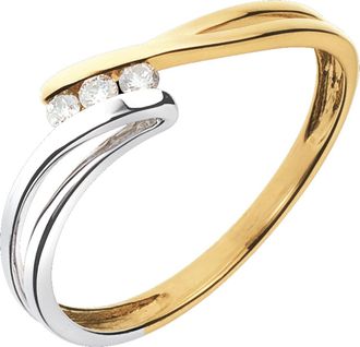 Edenly Trilogie Ring Kostbarer Kokon - Rauhreif -Weiß-und Gelbgold - Diamant 0.07 - 18 Karat