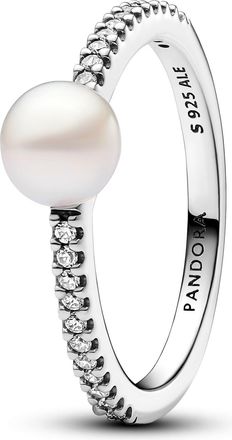 Pandora Timeless Behandelte Süßwasserzuchtperle & Pavé Ring aus Sterling Silber mit Zirkonia, Größe: 54, 193158C01-54