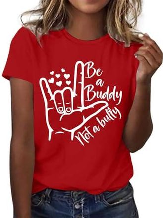 Generic Tshirt Femme T-shirt Col V Blouse Ample Casual Mode Manches Courtes Col Rond, rouge, XXL