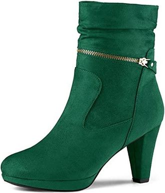 Allegra K Bottines &agrave; talon haut avec zip pour femme, vert &eacute;meraude, mi-mollet, taille 5 UK/taille 7.5 US