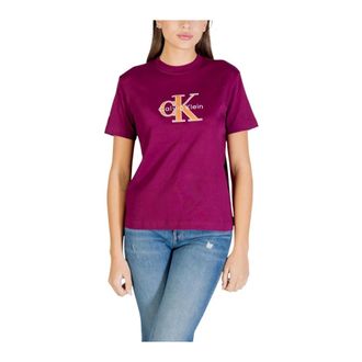 Calvin Klein Jeans Femme, Tops, Rouge, Taille: 36 FR T-Shirt Imprim&eacute; &agrave; Manches Courtes et Col Rond