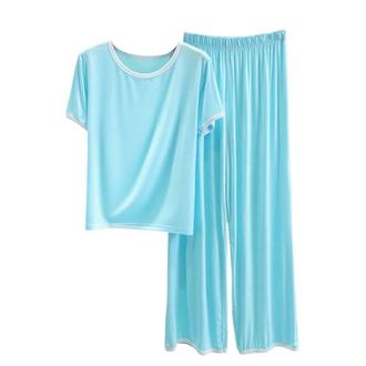 Generic Ensemble de v&ecirc;tements de d&eacute;tente pour femme 2 pi&egrave;ces en coton et lin - Tenue d&eacute;contract&eacute;e ample &agrave; manches 3/4 - Pantalon large taille haute avec poche