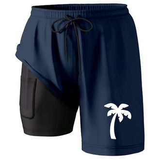 Generic Maillot de bain pour homme avec doublure de compression, couture int&eacute;rieure, short de bain, maillot de bain avec poches, Marine, 5XL