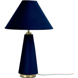 Relaxdays Lampe de table Relaxdays, abat-jour velours & pied m&eacute;tal, E14, H 47 x 30 cm, lampe de chevet, chambre, bleu nuit/dor&eacute;