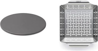 Weber glasierter Pizzastein, rund, 36 cm 18412 Schwarz & 6481 Deluxe Gem sekorb 19x24 cm, Grillkorb, f r Fisch, Fleisch und Gem se, aus Edelstahl