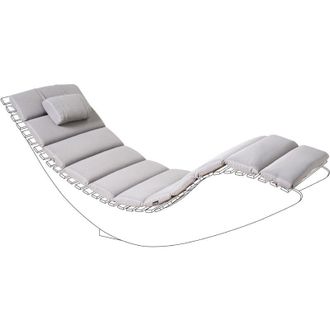 Beliani Auflage f&uuml;r Gartenliege Hellgrau Stoff Gesteppt 180x60x5 cm UV-Best&auml;ndig Modernes Design Liegenauflage mit Kissen und Befestigungsb&auml;ndern