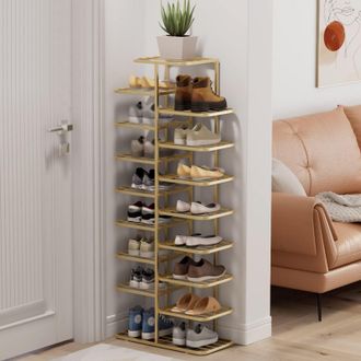 Generic Schuhregal aus Metall mit Klappbaren 45&deg;-Ablagen, Vertikaler Schuhst&auml;nder mit Rutschfesten F&uuml;&szlig;en for Eingangsbereich, Wohnzimmer, Schlafzimmer und Bal