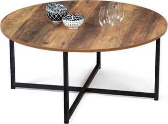 IDMarket Hawkins Couchtisch, rund, 80 cm, dunkles Holz, industrielles Design