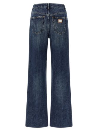 Dolce & Gabbana Logo-Plaque High-Waisted Wide-Leg Jeans - Blue
