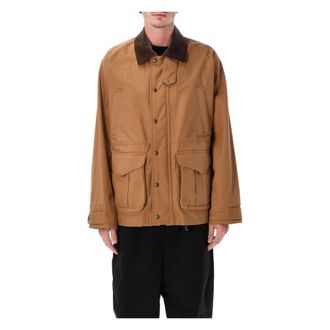 Junya Watanabe Homme, Vestes, Beige, Taille: XL Veste de travail avec col en velours c&ocirc;tel&eacute; et empi&egrave;cement &agrave; carreaux