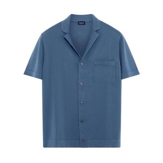 Drumohr Kurz&auml;rmeliges Strickshirt - - Shirts - Herren - Blau - M