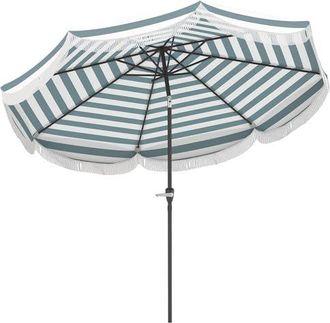 OUTSUNNY Parasol de jardin extérieur parasol inclinable rond Ø2,7 x 2,4 m parasol droit avec ouverture fermeture manivelle, franges, toile 180 g/m² protection 