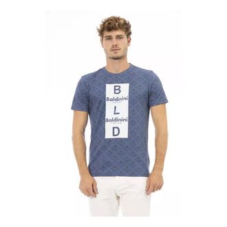 Baldinini Homme, Tops, Bleu, Taille: XS T-Shirt en Coton avec Imprim&eacute; Bleu sur le Devant