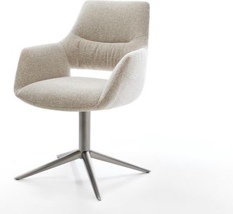 DELIFE Drehstuhl Yago-Flex mit Armlehnen Webstoff Soft Beige Fu&szlig;kreuz Graphit 360&deg; drehbar Wippfunktion Taschenfederkern, Esszimmerst&uuml;hle