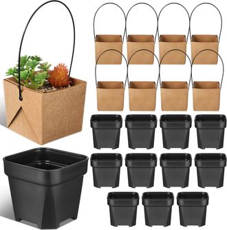 Milisten 12 St&uuml;ck Kleiner Sukkulentent&ouml;pfe Kunststoff Mit Wasserdurchl&auml;ssigen Abflussl&ouml;chern Und Kraftpapiertaschen F&uuml;r Dekoration Geschenk Balkon Kompakt Bruc