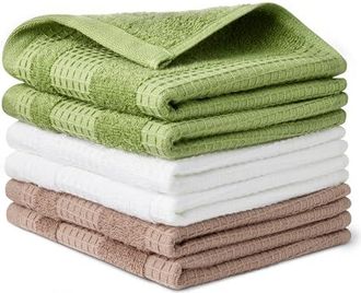 Amazon Basics Geschirrtücher aus Bio-Baumwolle mit Waffelmuster - Extrem saugfähig, Schnell trocknend, Fusselfrei, 30,0cm x 30,0cm, 6er-Pack (2 Braun, 2 Olivgrün, 2
