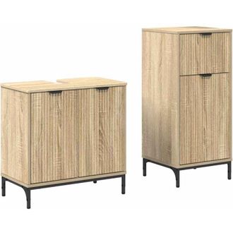 vidaXL Badezimmermöbel-Set 2 pcs Sonoma-Eiche Sperrholz und Metall vidaXL