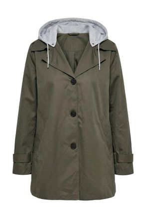 Ulla Popken Trenchcoat Trenchcoat Jersey-Kapuze A-Linie Streifenfutter