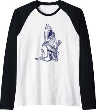 Seembo Shark spielt Gitarre Lustiger Fischgitarrist Cooler Rockmusiker Raglan