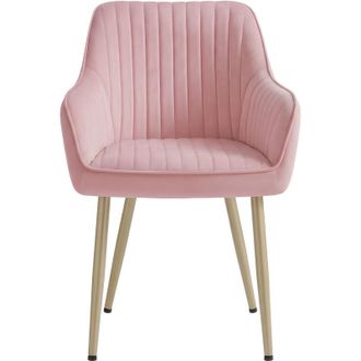 Songmics Chaise de Salle &agrave; Manger, Velours, Accoudoirs, Charge 120 kg, Pieds en M&eacute;tal, pour Salle &agrave; Manger, Rose et Dor&eacute;