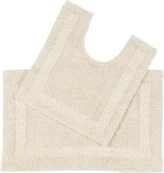 Homescapes Tapis de Bain et Contour WC en Coton, 1600 g/m², Extra Doux, 100% Coton, réversible, antidérapant, Lavable, Super Absorbant, Crème, Ensemble Tapis Sal
