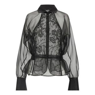 Ermanno Scervino Chemise en soie et dentelle - Femme - Blouses et Chemises - Noir - Taille: 34 FR