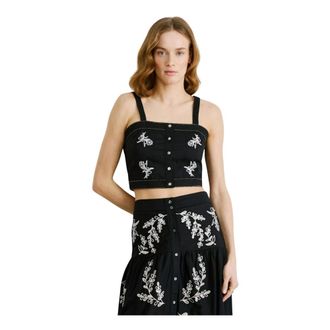 Pepe Jeans London Femme, Tops, Noir, Taille: 42 FR Haut en Popeline de Coton Brodé
