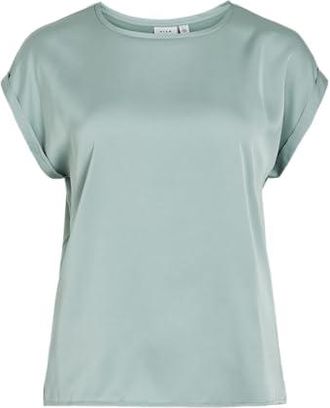Vila Vila Viellette S/S Satin Top-Noos, Blue Surf, 40 Femmes