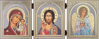 NKlaus GM von Kazan & Jesus Christus & Schutzengel - Ikone Triptychon - 12x31cm - Christlich 16512