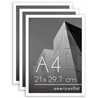 Americanflat Din A4 Bilderrahmen Set aus Kunststoff (3er Pack) - schmaler Fotorahmen mit bruchsicherer Scheibe - inklusive St&auml;nder und integrierter Aufh&auml;ngung f&uuml;r 