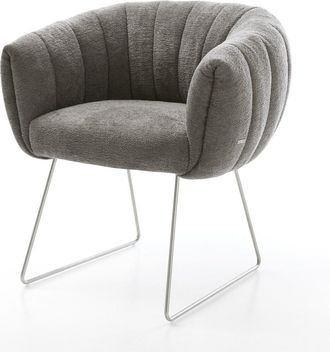 DELIFE Esszimmerstuhl Jada-Flex Boucl&eacute; Soft Schlamm Kufengestell Edelstahl Taschenfederkern, Esszimmerst&uuml;hle