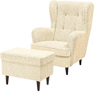 Fredriks home24 Sessel Beige Teddystoff Svea mit Hocker 78 x 102 x 98cm