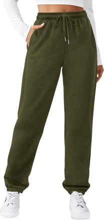 Zeagoo Damen Jogginghose Lang Winter Hose Baggy Trainingshose L&auml;ssig Elastisch Sweatpants Einfarbige Tapered Hose mit Taschen Dunkelgr&uuml;n S