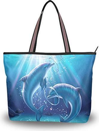 HMZXZ RXYY Sac à main et sac à main pour femme Imprimé dauphin Grande capacité Poignée sur le dessus - Multicolore - multicolore, Medium