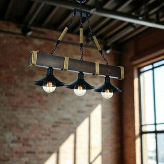 Pier Import Suspension industrielle bois brun - 3 lampes camogli