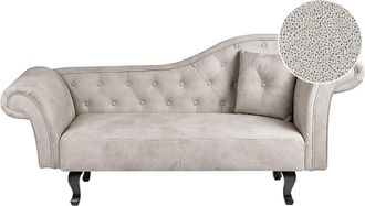 Beliani Chaiselongue Samt beige Taupe rechts gesteppt Kissen Chesterfield-Stil Lattes II