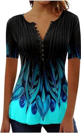 Generic Femme Tee Shirt Coton Loisirs Blanc T-Shirt Top 3/4 Manches D&eacute;t&eacute; Lache Basique Tshirt Sport Confortable &Agrave; Col en V Haut Tunique Manches 3/4 Casual Tee