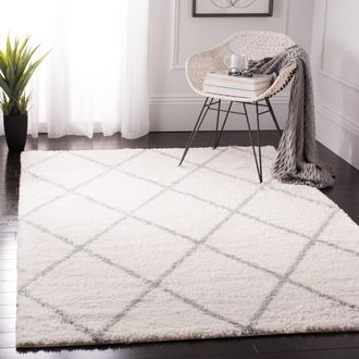 Safavieh Zottelig Teppich für Wohnzimmer, Esszimmer, Schlafzimmer - Parma Shag Collection, Kurzer Flor, Creme und Grau, 160 X 229 cm