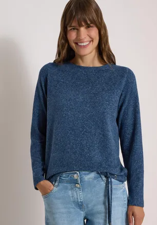 Cecil Langarmshirt CECIL, Damen, Gr. XXL (46), blau (moonlight blau melange), Stoff, 67% Viskose, 28% Polyester, 5% Elasthan, unifarben, normal normal, Rund