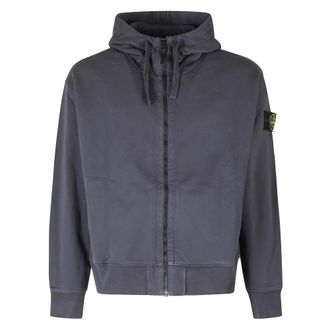 Stone Island Kapuzenpullover mit durchgehendem Rei&szlig;verschluss aus Baumwollfleece - - Sweatshirts & Hoodies - Herren - Blau - M