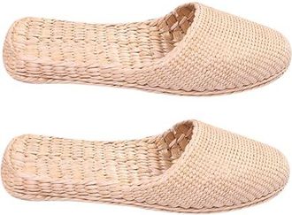 BESPORTBLE Sandales L&eacute;g&egrave;res en Paille Tiss&eacute;e d&Eacute;t&eacute; pour Femme Pointure 39 Couleur Jaune Pantoufles Respirantes et Confortables pour Int&eacute;rieur et Ext&eacute;rieur Chaussu