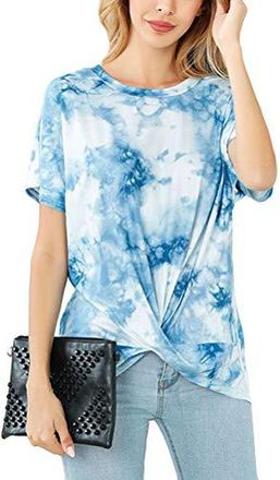 Onsoyours Nouveau Mode Femmes T-Shirt Solide V Cou À Manches Courtes Ourlet Longue Partie Causal Tops Bleu Ciel 44