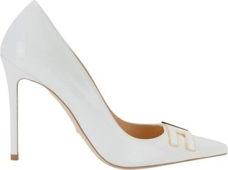 Elisabetta Franchi Femme, Chaussures, Blanc, Taille: 36 EU Escarpin en cuir avec d&eacute;tail logo