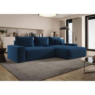 Fun M&ouml;bel Ecksofa Schlafsofa Sofa walken Stoff Poso Blau Ottomane Rechts
