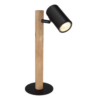 Globo Lighting Tischlampe Schreibtischlampe B&uuml;roleuchte Nachttischlampe Holzlampe, Metall schwarz Holz dunkelbraun, Spot beweglich GU10, H 35 cm